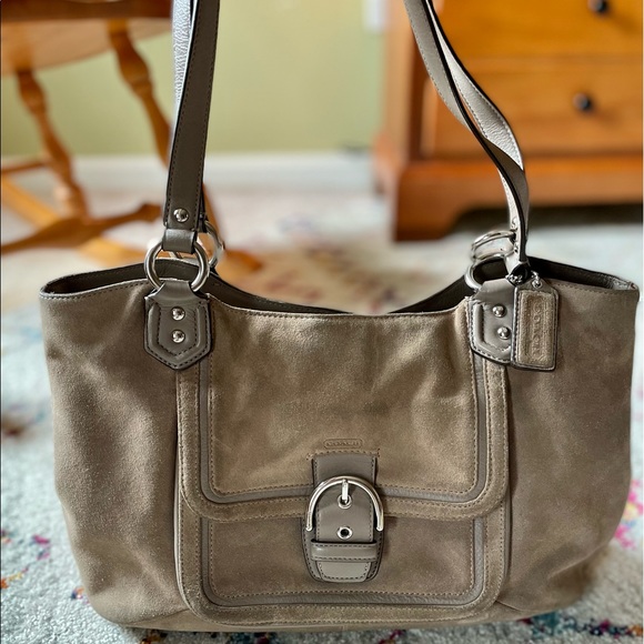 Coach | Bags | Coach Taupe Suedeleather Shoulder Bag | Poshmark